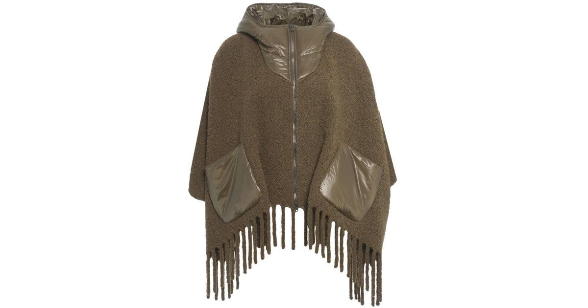 Herno Quilted Cape With Fringe Hem And Oversized Silhouette in Gray | Lyst