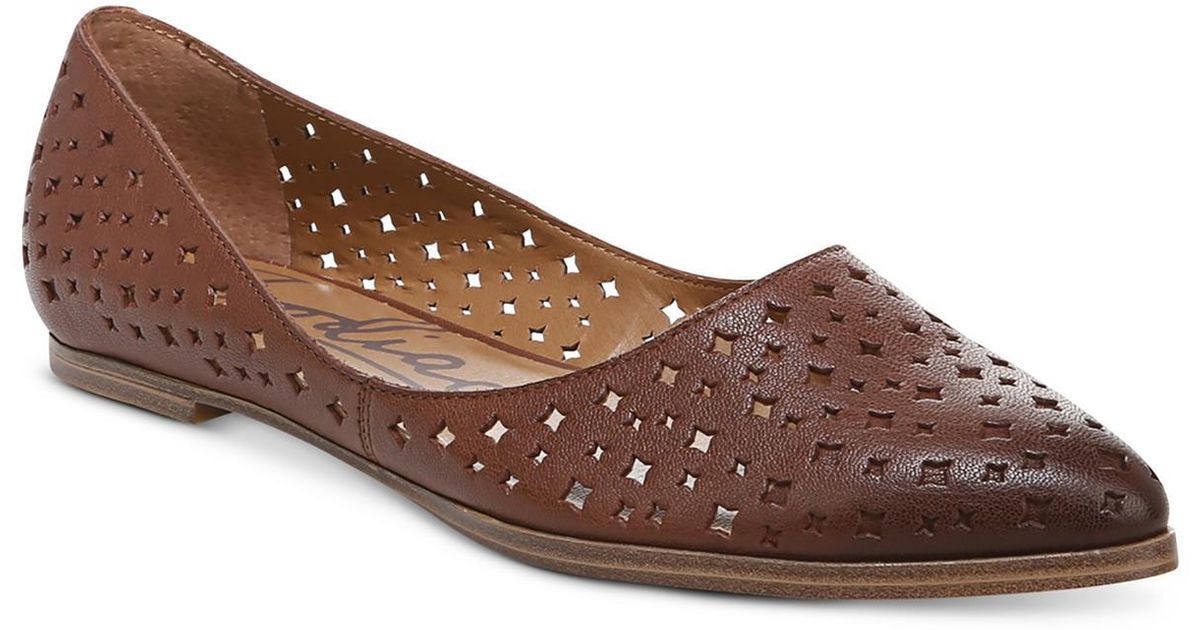 Zodiac Hill Perf Leather Pointed Toe Ballet Flats in Brown | Lyst