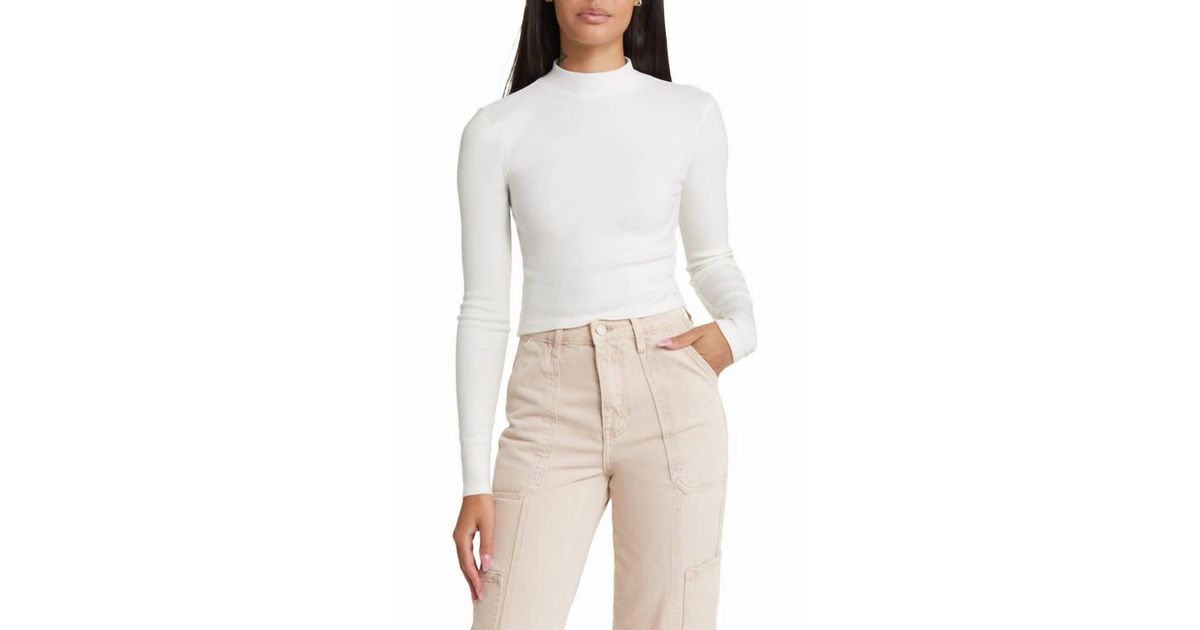 Theory Thin Ribbed Knit Turtle Mock Neck Long Sleeve Top in White | Lyst