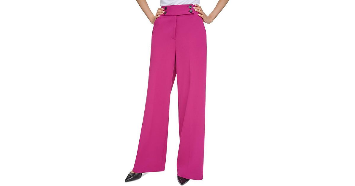 Calvin Klein Petites High Rise Work Wear Wide Leg Pants in Pink | Lyst