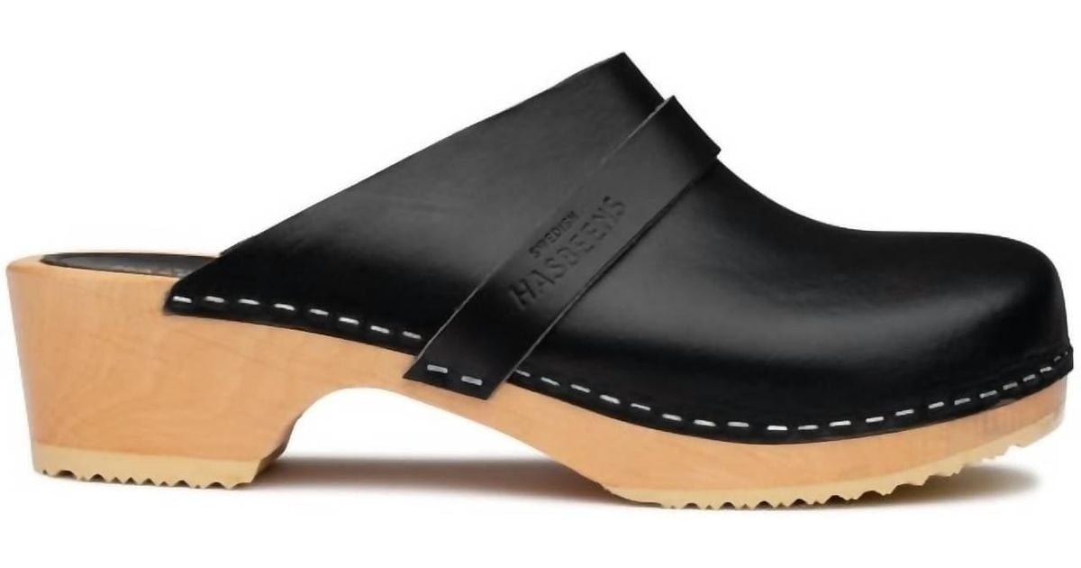 Swedish Hasbeens Slip-On Classic Heeled Clog in Black | Lyst