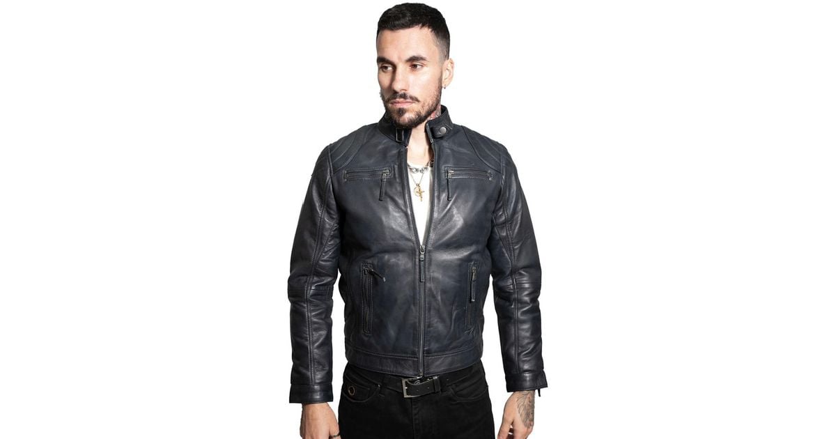 Infinity Leather Moto Leather Biker Jacket-Taiwan in Blue for Men | Lyst
