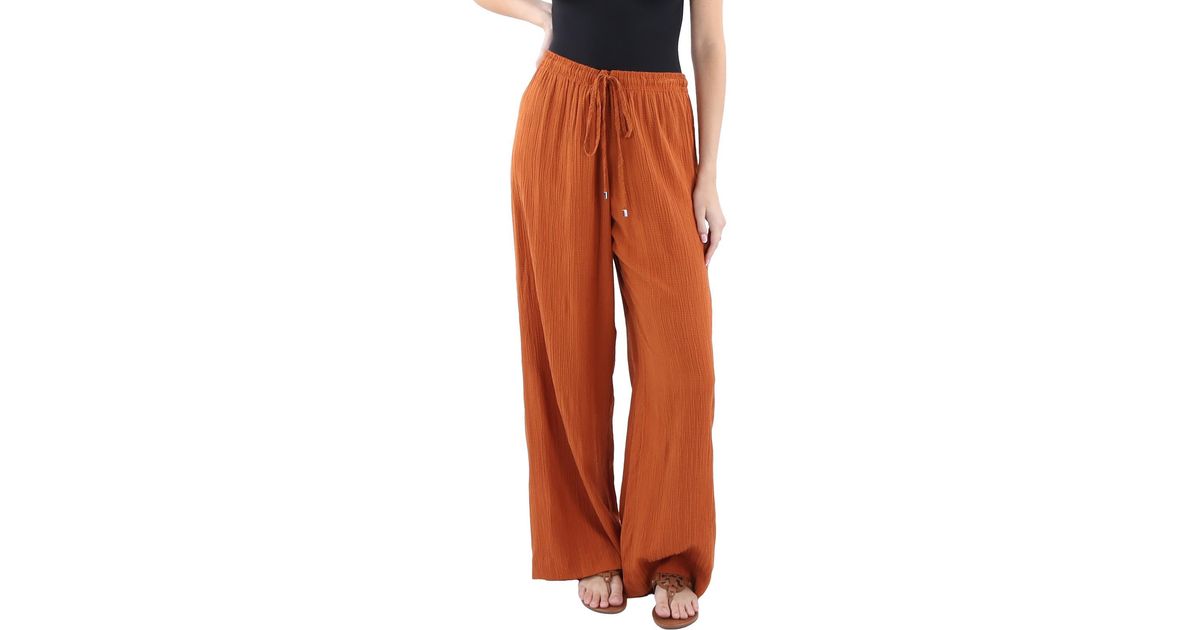 Calvin Klein High Rise Drawstring Wide Leg Pants in Orange | Lyst