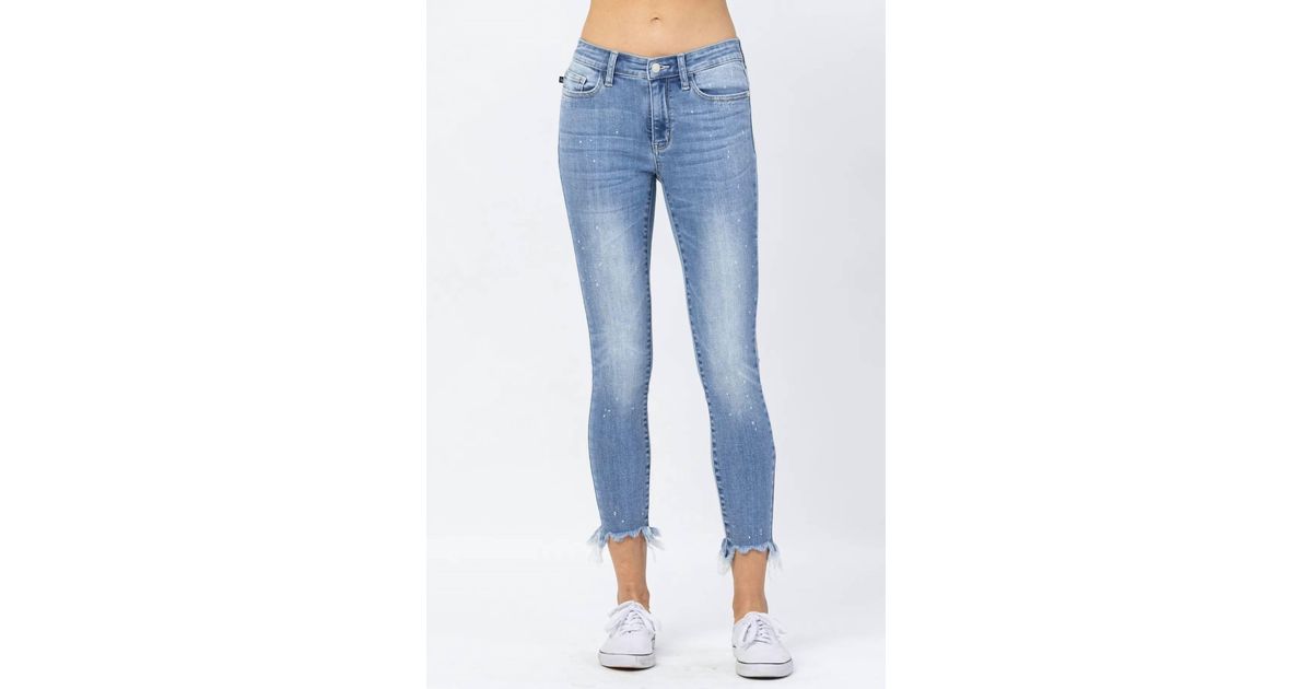 Judy Blue Bleach Splash Mid-Rise Shark Bite Skinny Jean in Blue | Lyst