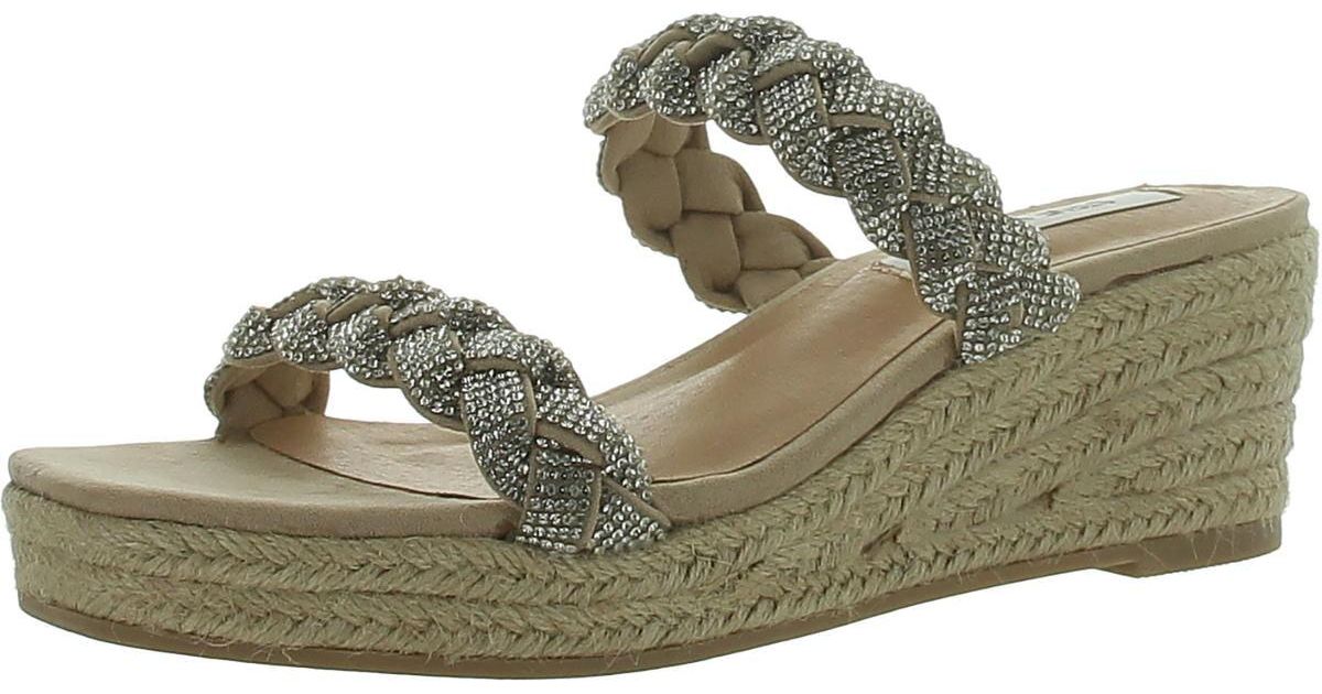 Steve Madden Alreya Rhinestone Two Band Wedge Sandals in Green | Lyst