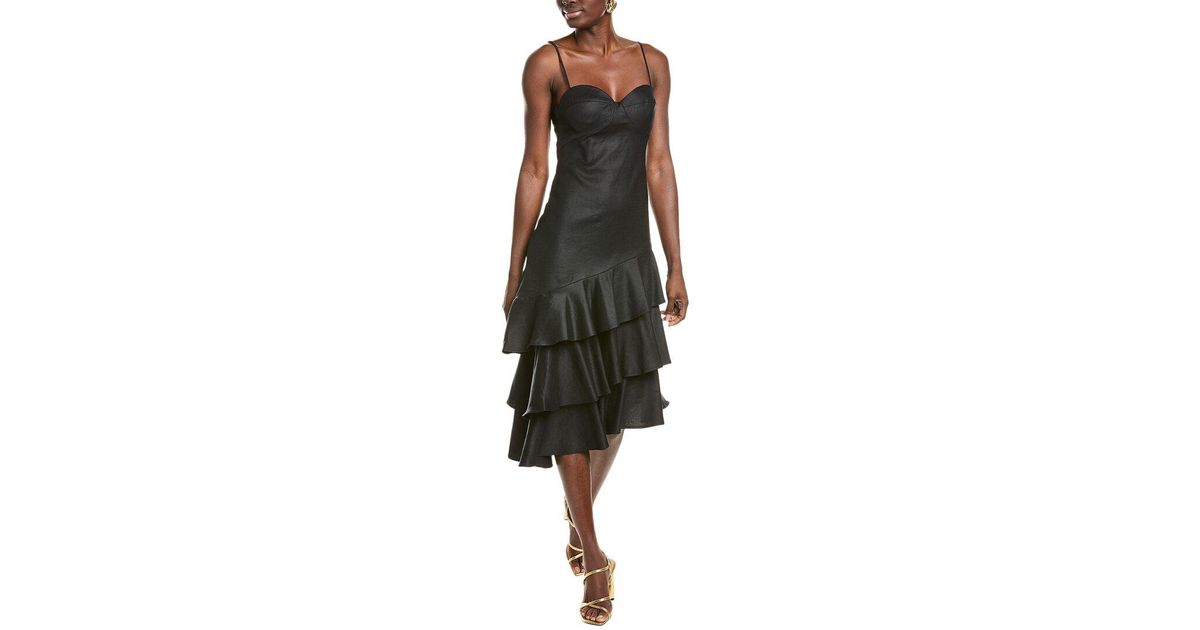 BCBGMAXAZRIA Asymmetrical Ruffle Linen-Blend Cocktail Dress in Black | Lyst