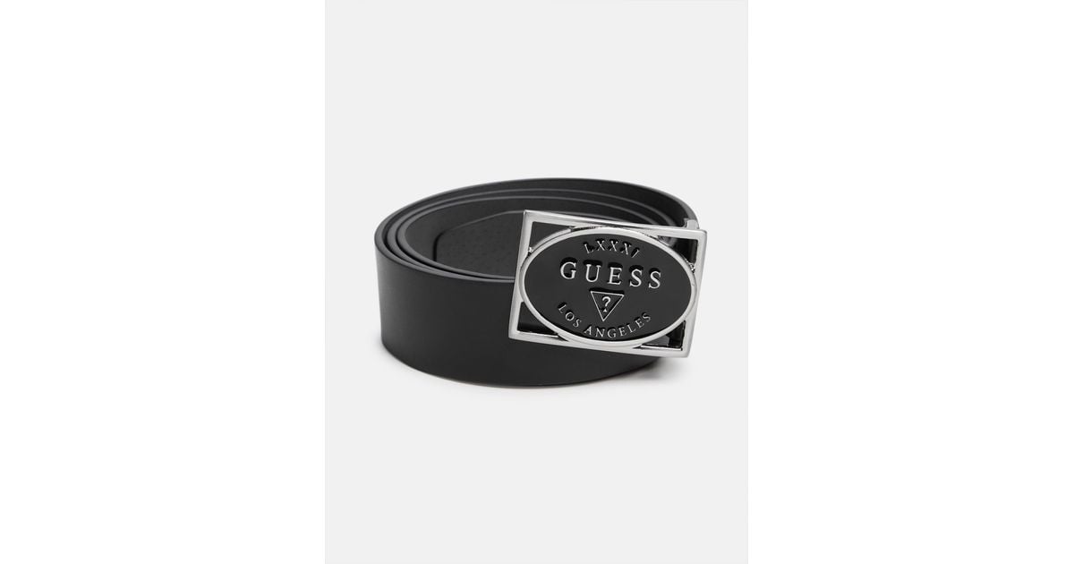 Guess Logo Plaque Textured Belt in Black for Men | Lyst