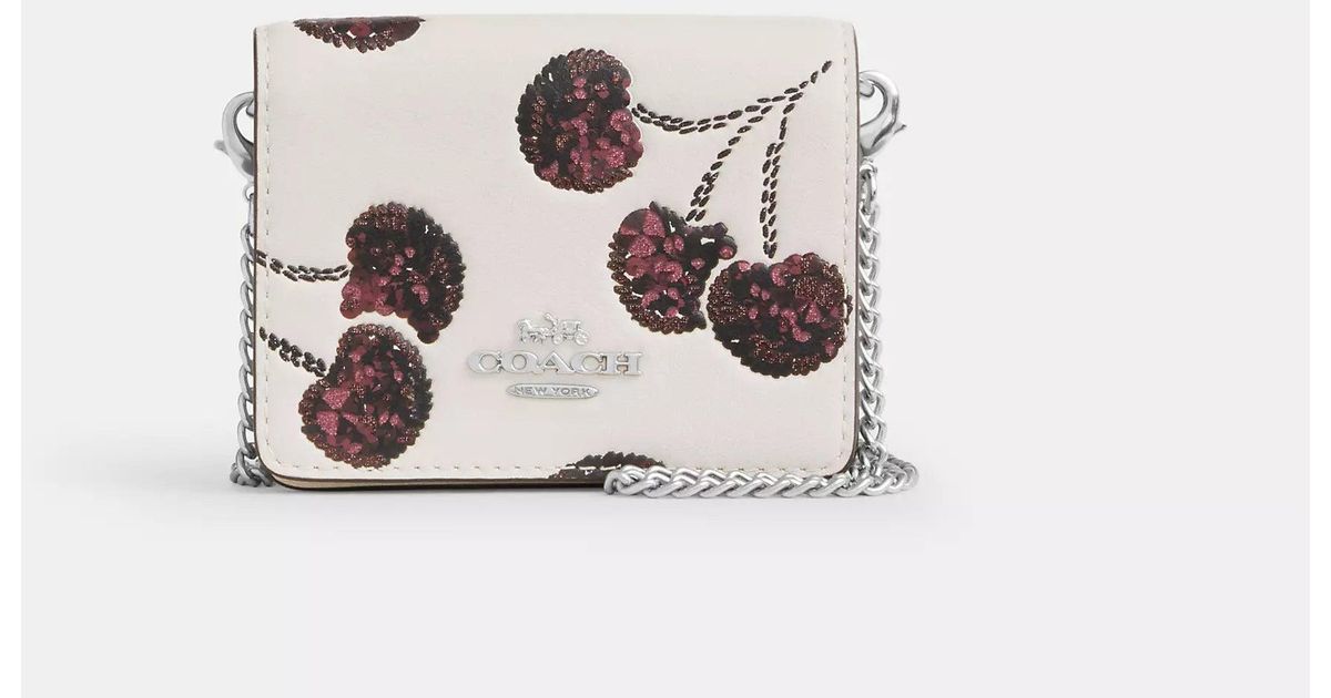 COACH Mini Wallet On A Chain With Cherry Print in Metallic | Lyst