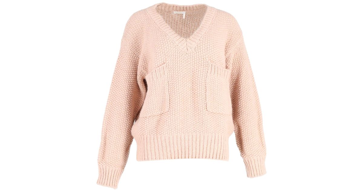 Chloé Oversized Chunky V-neck Sweater in Pink | Lyst