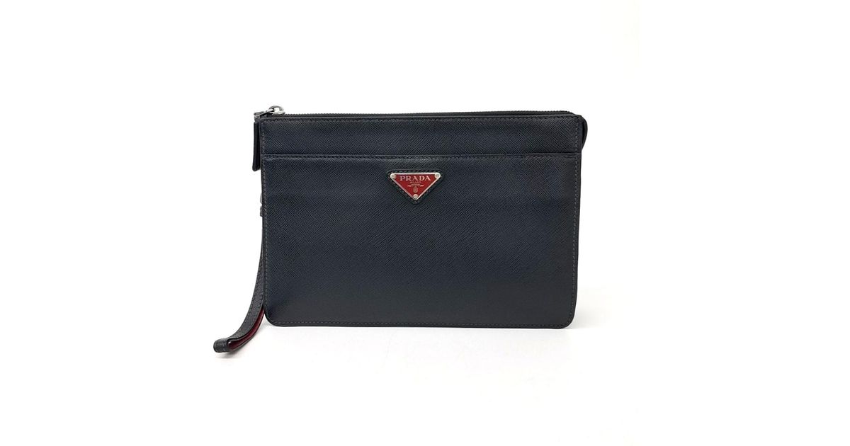 Prada Saffiano Treble Clutch in Blue | Lyst