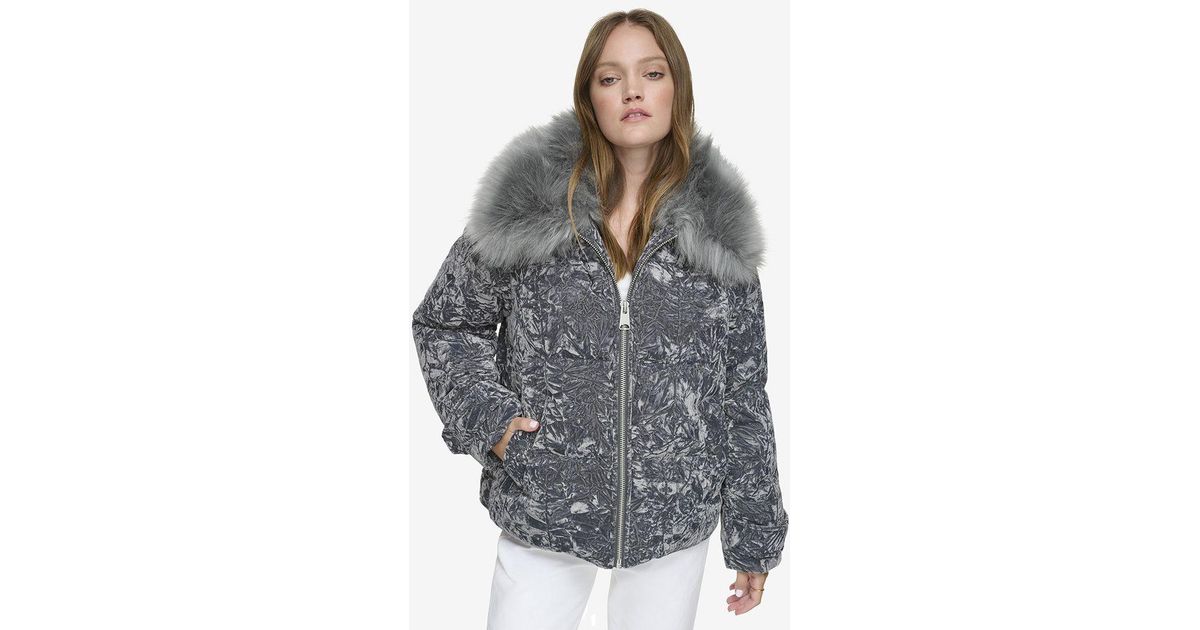 Andrew Marc Black Label Charleroi Crushed Velvet Down Puffer in Gray | Lyst