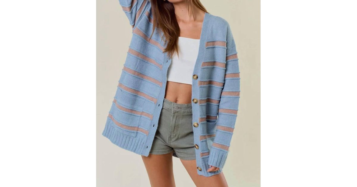 Doe And Rae Striped Front Button Closure Aaliyah Cardigan in Blue | Lyst