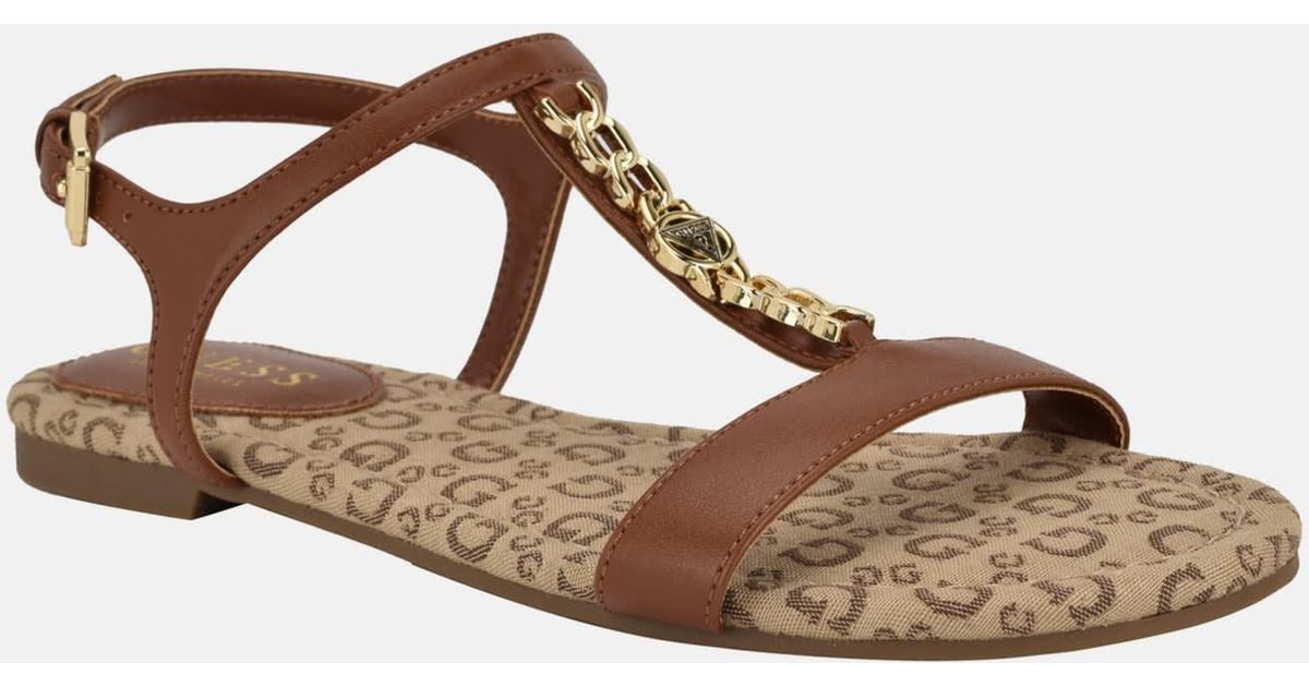 Guess Lookon Logo Chain Strap Sandals in Brown | Lyst