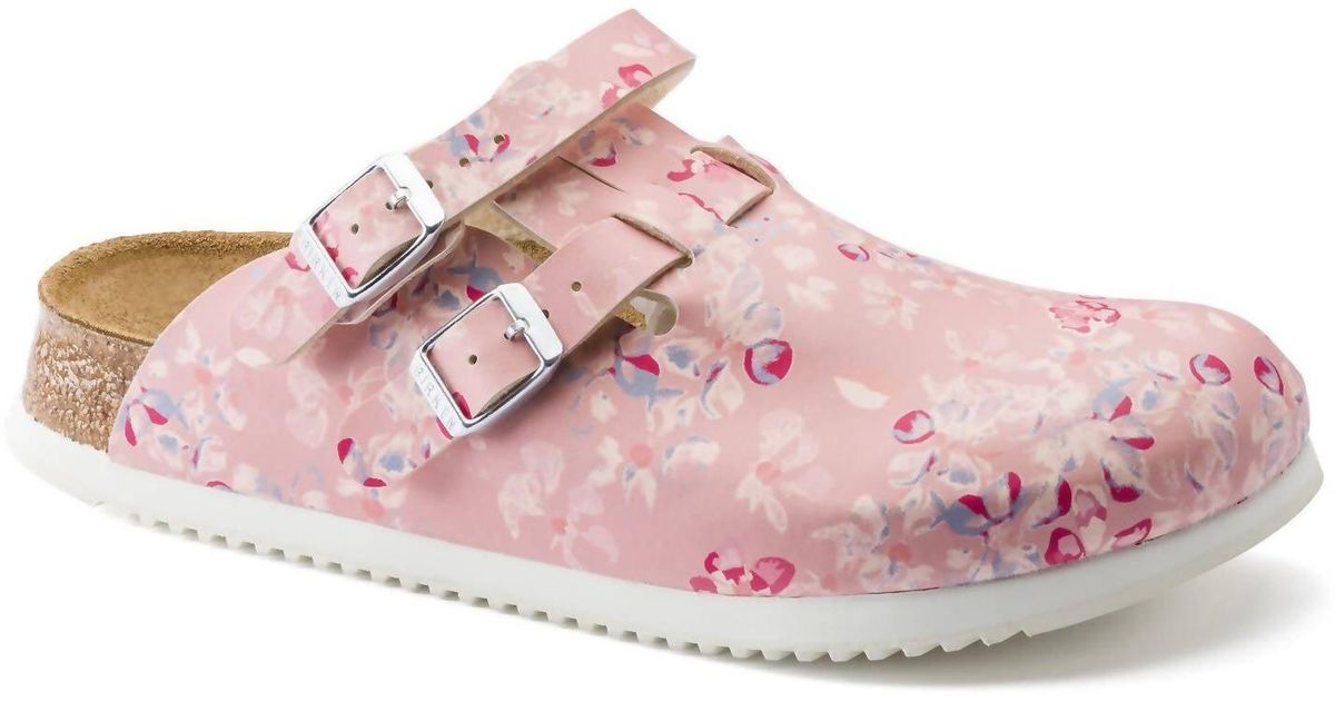 Birkenstock Suede-Lined Buckle Floral Clogs in Pink | Lyst
