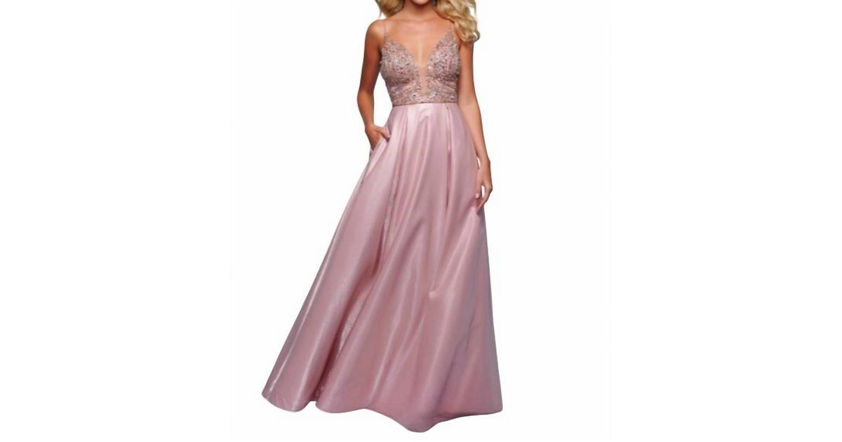 Splash Prom Beaded Shimmer Crepe A-Line Gown in Purple | Lyst