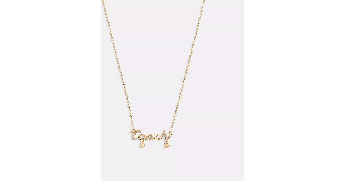 COACH Coach Script Heart Necklace in Metallic | Lyst