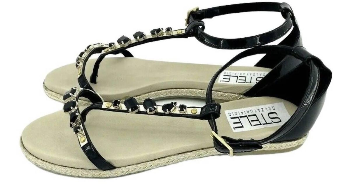 Stele Jeweled Rhinestones Patent Leather Sandals in Black | Lyst