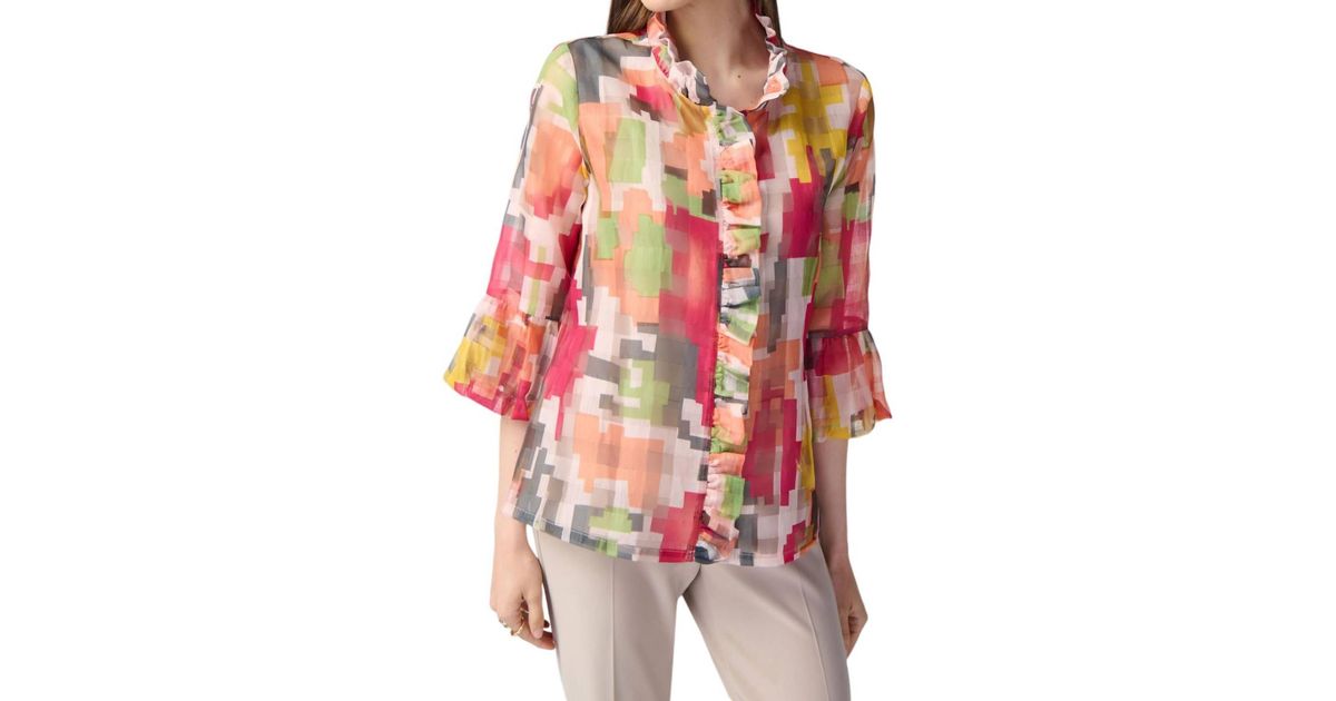 Joseph Ribkoff Geo Print Ruffled Jacket in Red | Lyst