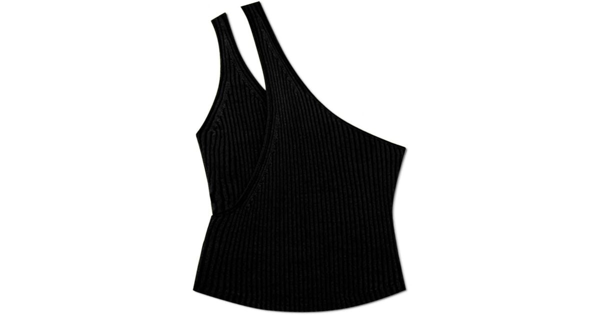 Jonathan Simkhai Jenni Ribbed One Shoulder Top in Black | Lyst