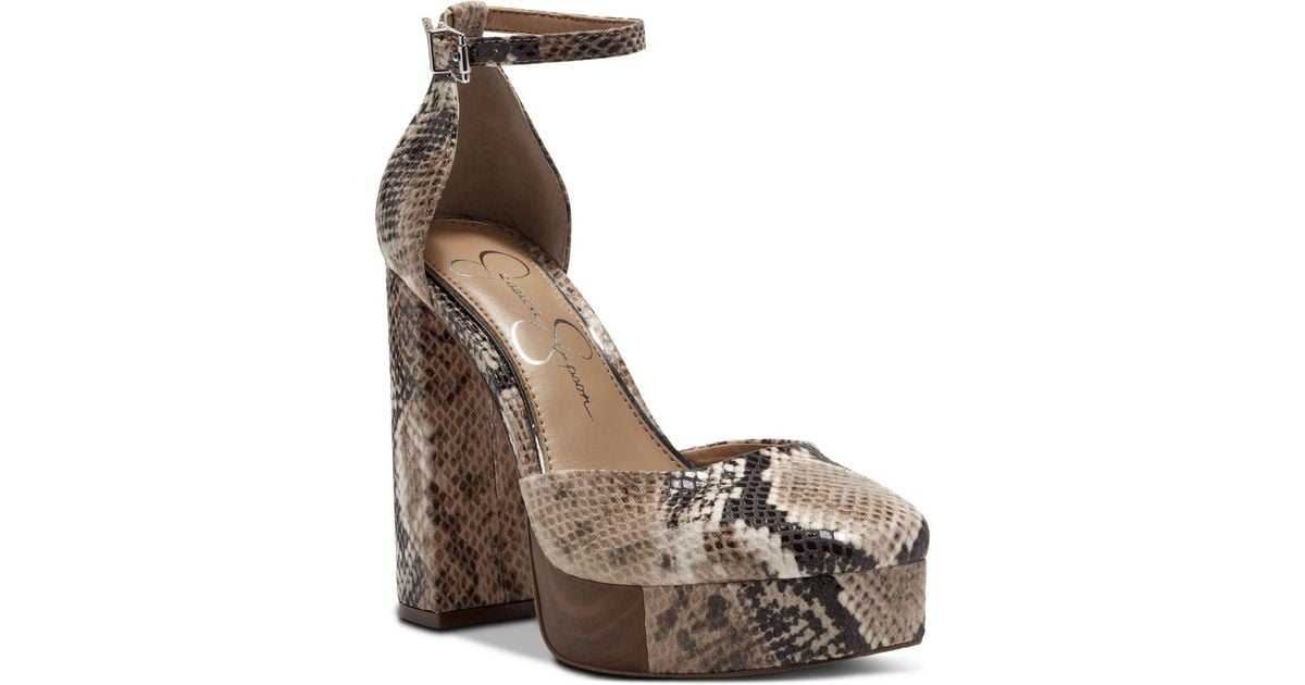 Jessica Simpson Kymmie Faux Suede Snake Print Platform Heels in Brown ...