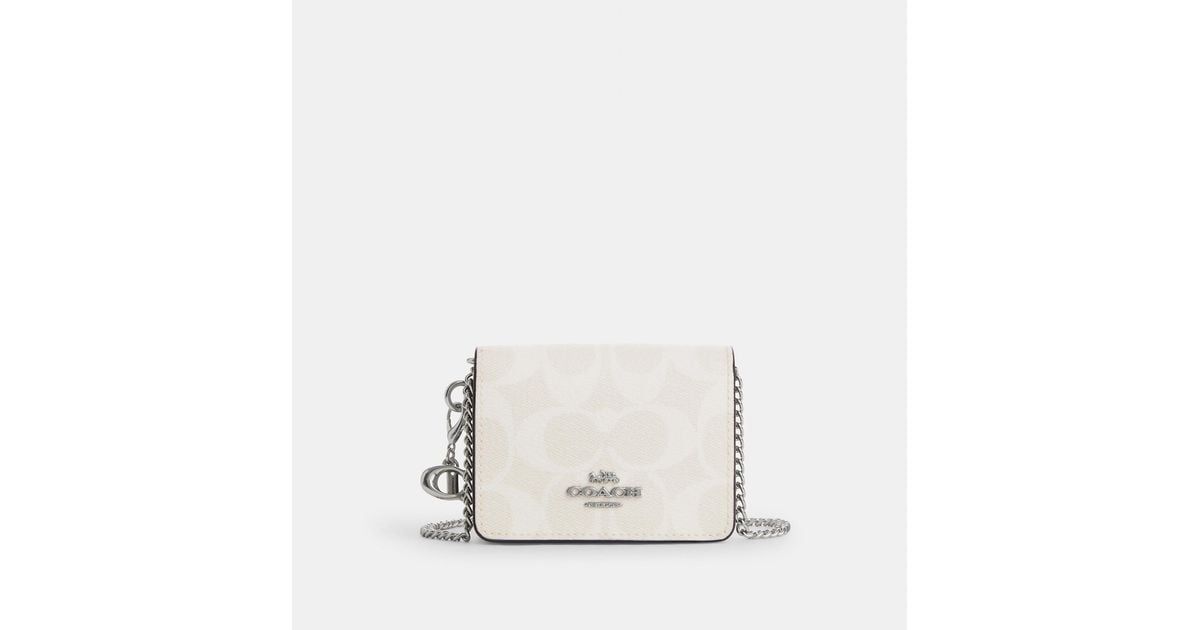 COACH Boxed Mini Wallet On A Chain In Signature Canvas in White | Lyst