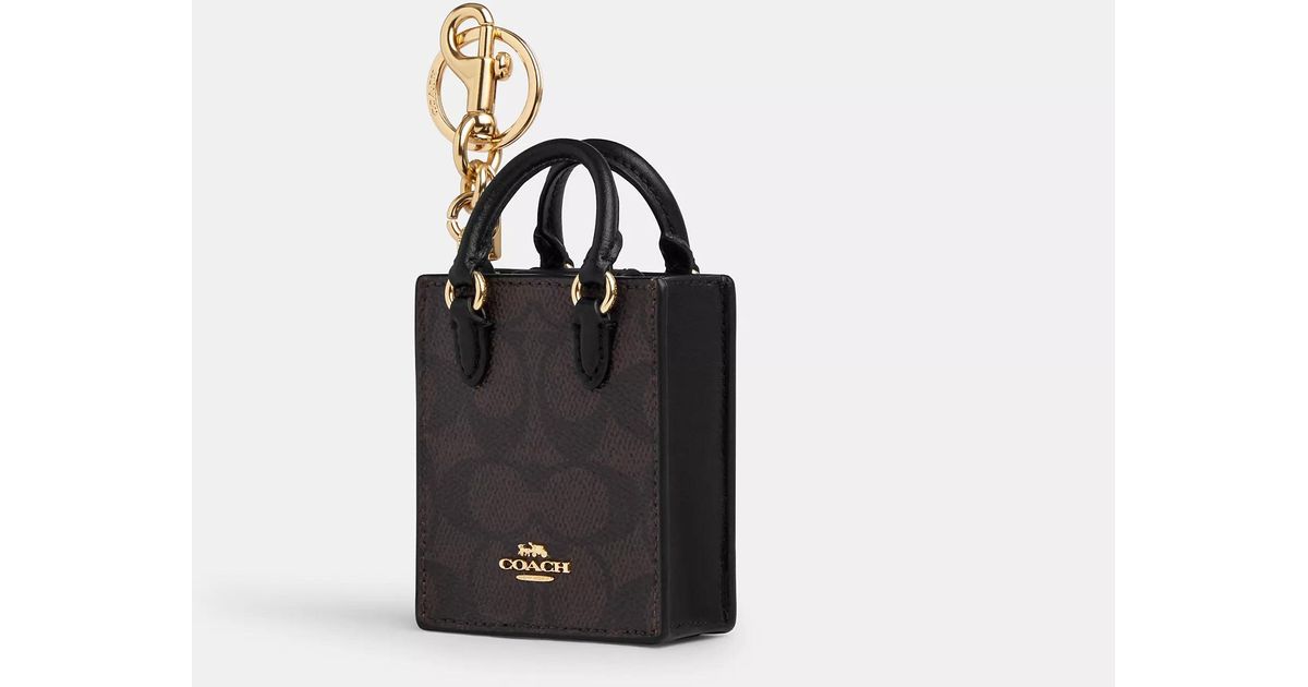 COACH Signature Canvas Mini Tote Bag Charm in Black | Lyst