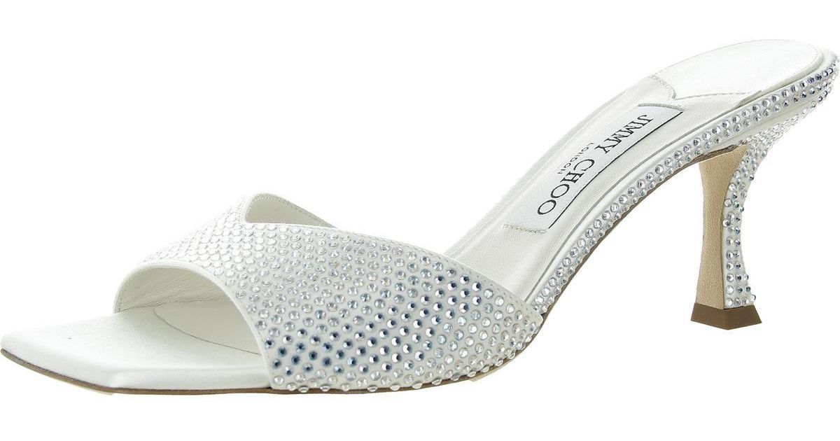 Jimmy Choo Skye 70 Rhinestone Satin Mules in White | Lyst
