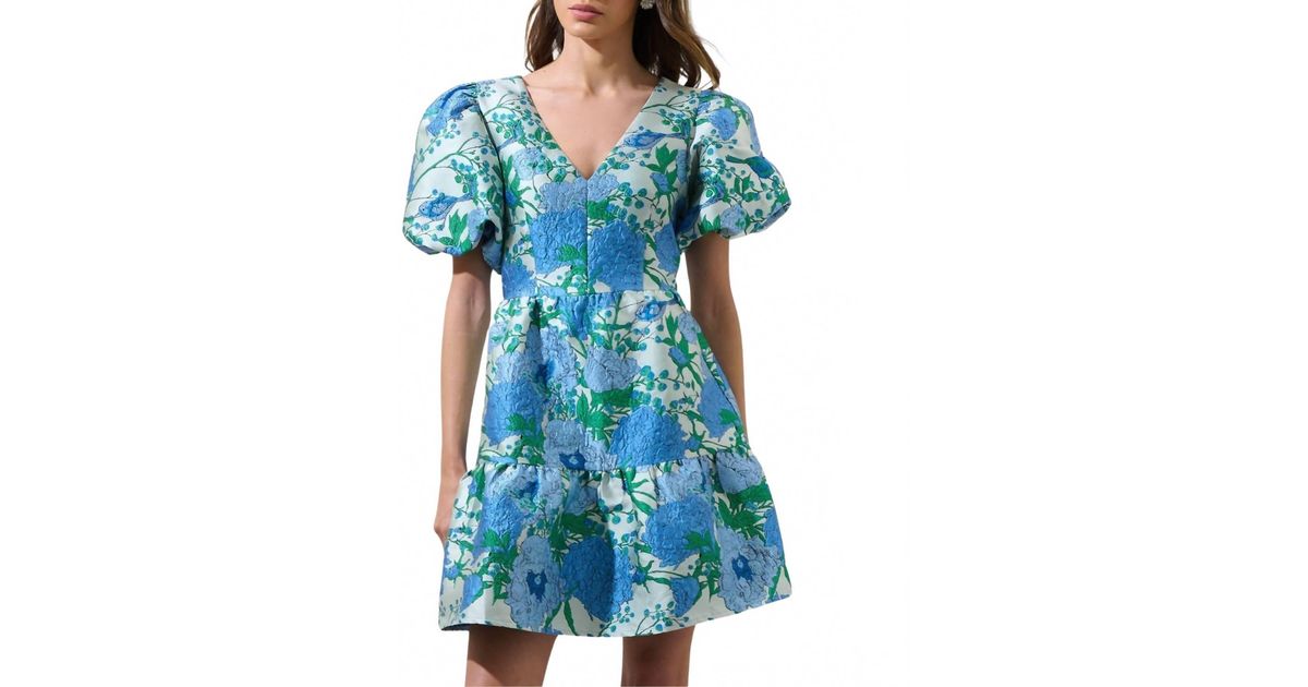 Sugarlips Floral Jacquard Tiered Mini Dress in Blue | Lyst