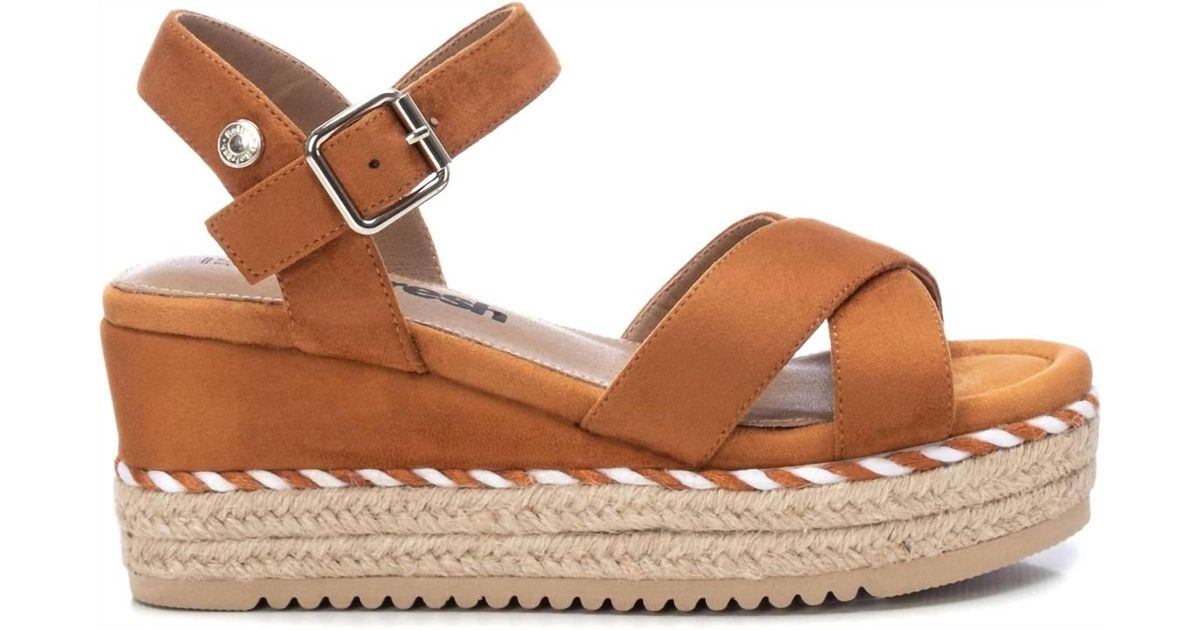 Xti Suede Wedge Sandals in Black | Lyst