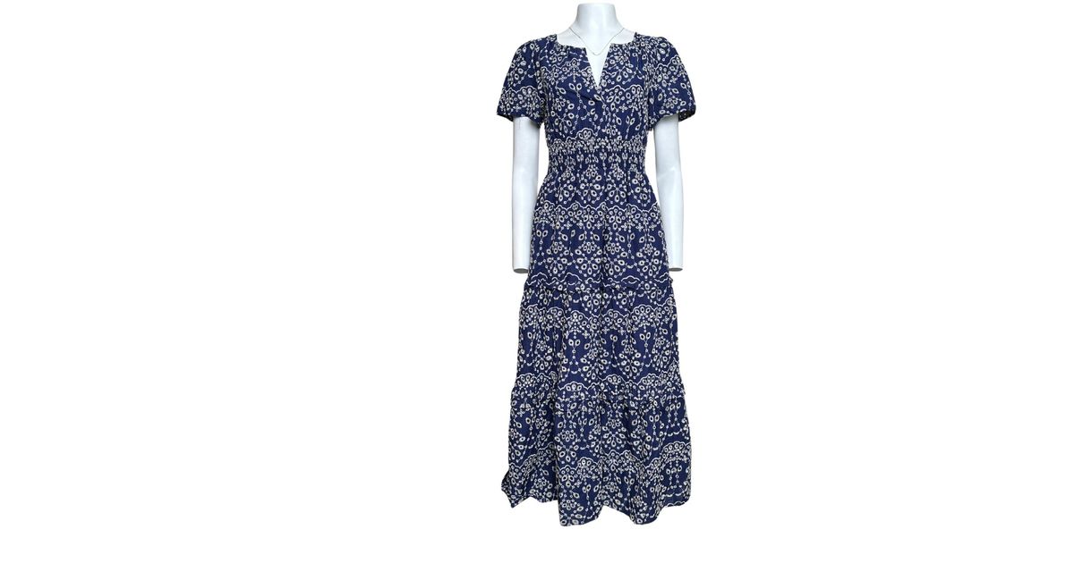 Sugarlips Viridiana Floral Eyelet Tiered Maxi Dress in Blue | Lyst