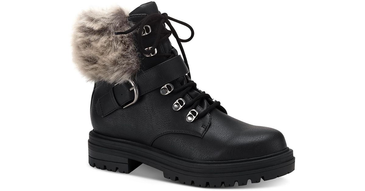 Sun & Stone Orlenaa Faux Leather Lugged Sole Combat & Lace-Up Boots in ...