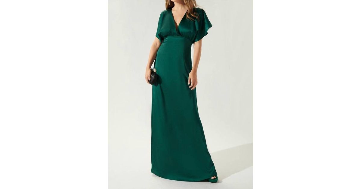 Sugarlips The Darling Flutter Satin Maxi Sleeve Dress In Green Lyst