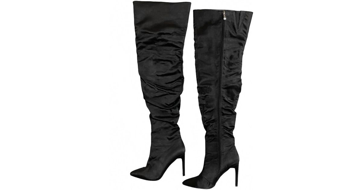 Cape Robbin Satin Stiletto Heels Over The Knee Boots in Black | Lyst
