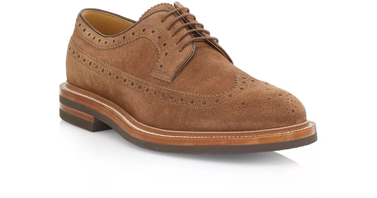 Brunello Cucinelli Suede Lace-Up Brogues in Brown for Men | Lyst