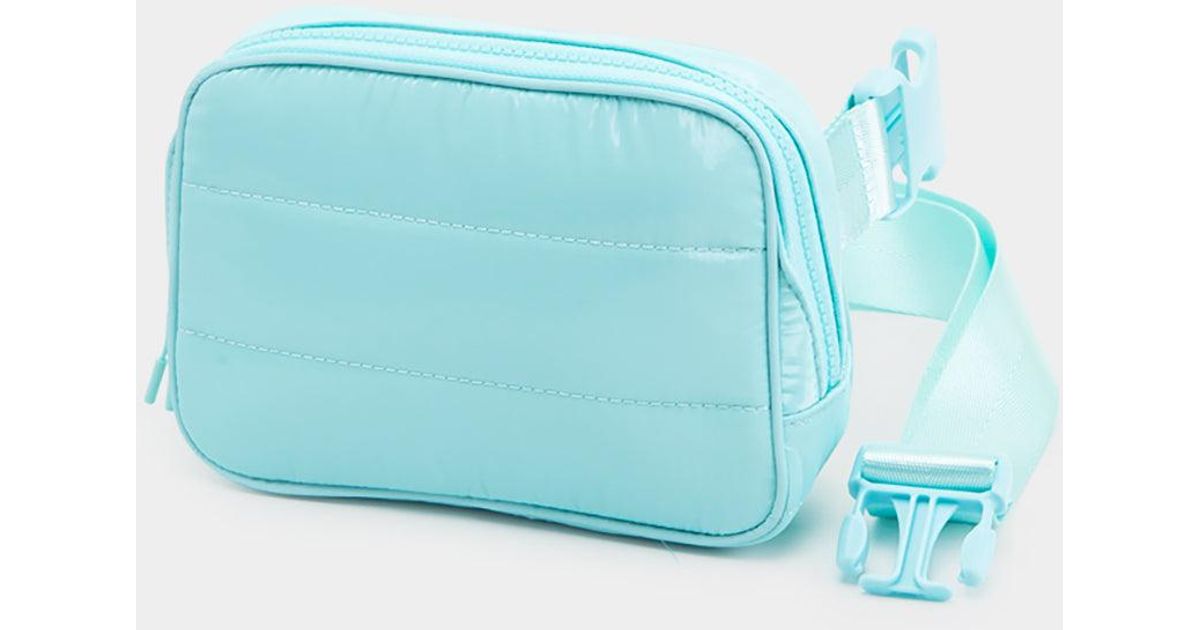 Fashnzfab Puffer Rectangle Sling Bag Fanny Pack Belt Bag in Blue | Lyst