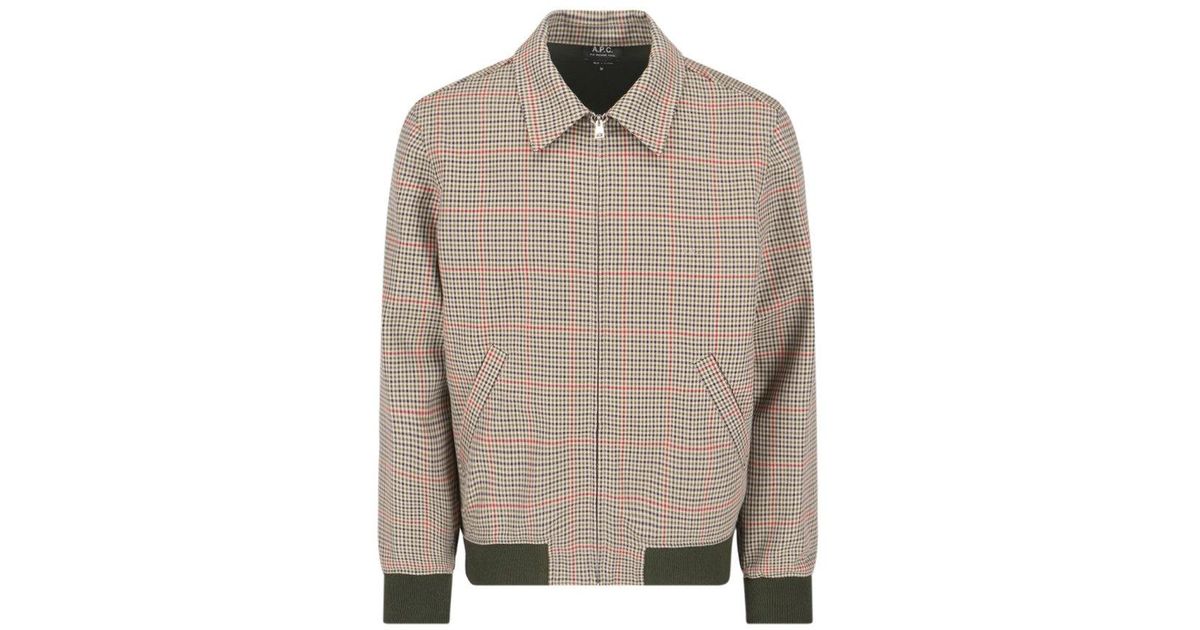 A.P.C. Cotton Jacket With Checkered Details in Gray for Men | Lyst