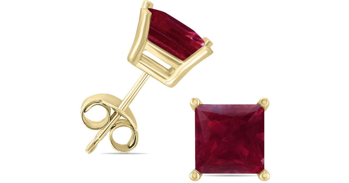 SSELECTS 14K 5Mm Square Ruby Earrings in Red | Lyst