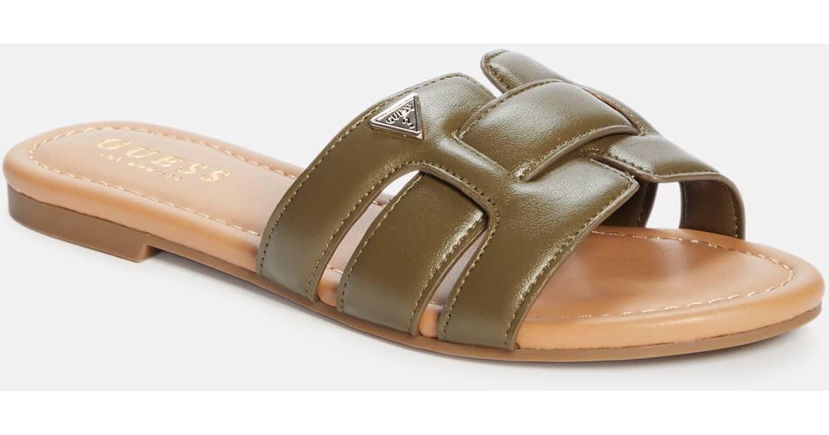 Guess Lolas Woven Slide Sandals in Green | Lyst