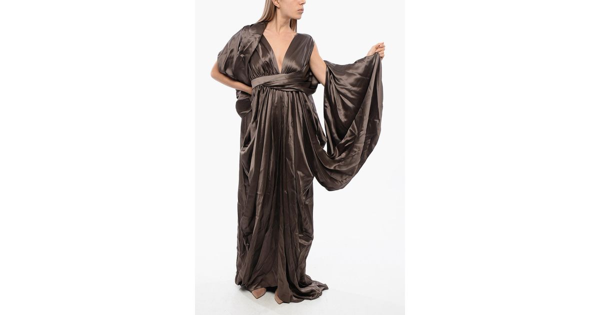 Balmain Silk Dress With Cape in Black | Lyst