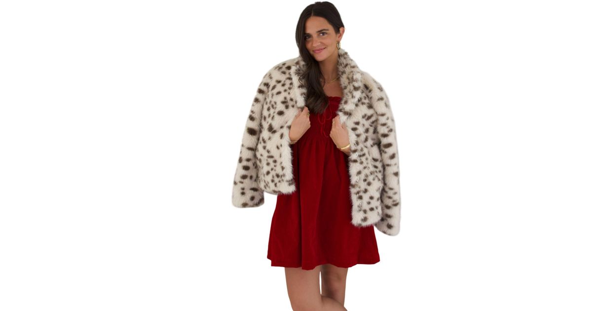 Bailey Rose Leopard Fur Coat in Red | Lyst