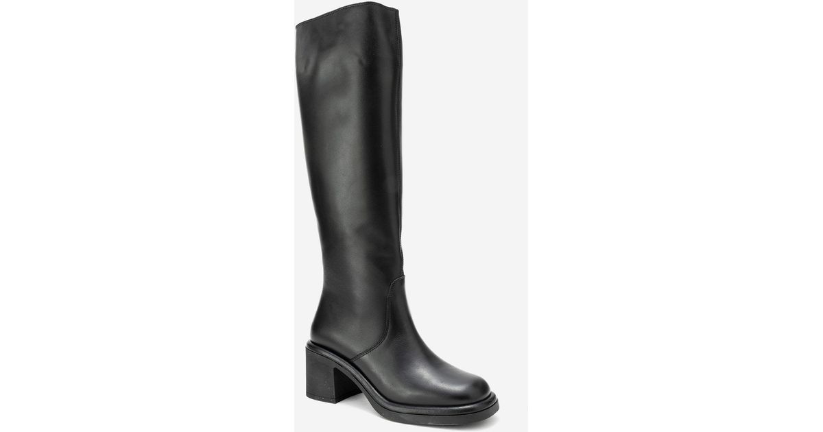 Forever & Always Shoes Fros Leather Knee High Boot in Black | Lyst