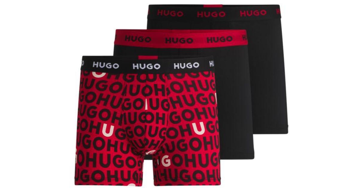HUGO Three-Pack Of Stretch-Cotton Boxer Briefs With Logos in Red for ...