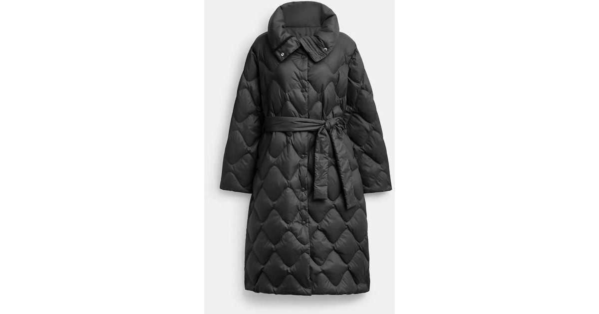 COACH Quilted Long Puffer in Black | Lyst