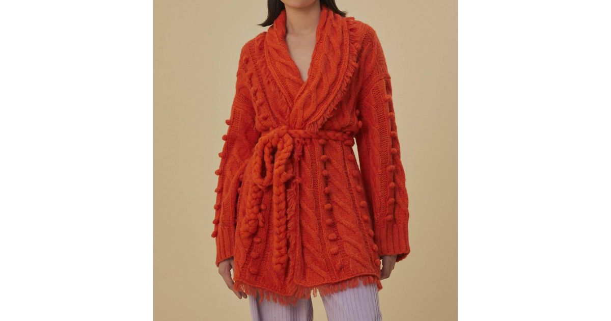 FARM Rio Braided Knit Cardigan in Red | Lyst