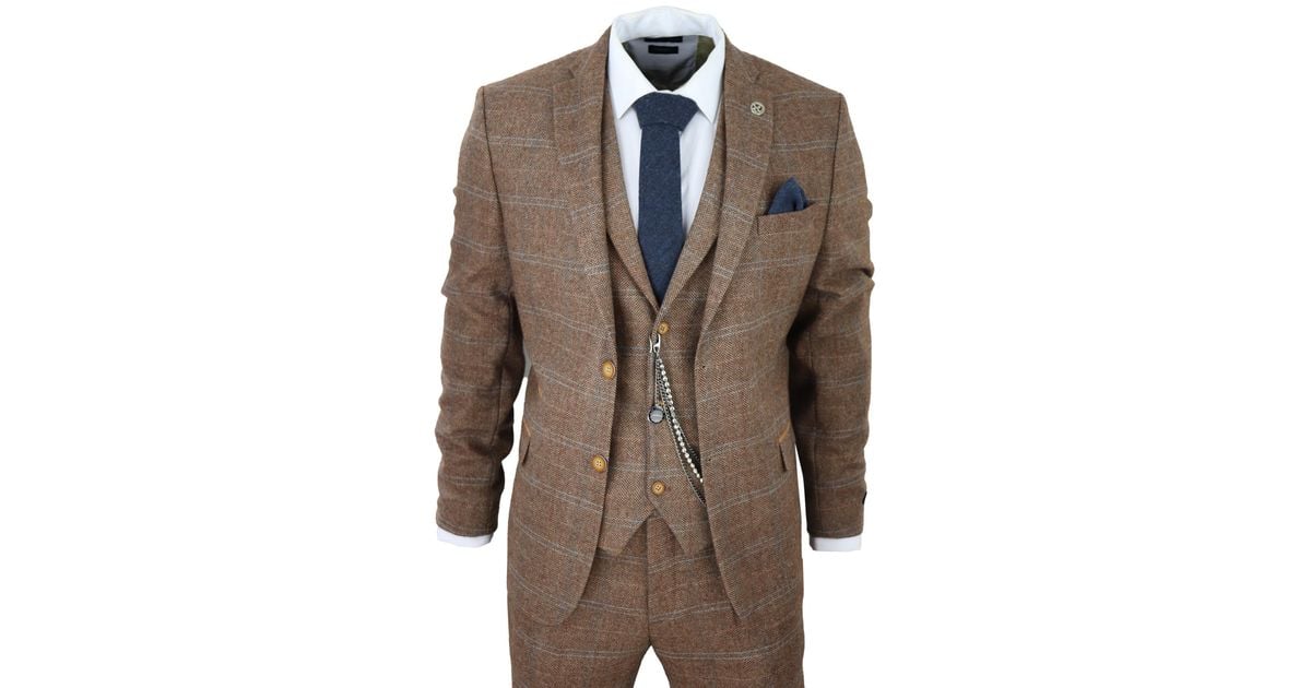 Oliver Tweed 3 Piece Wool Suit Oak Tweed Herringbone Check Peaky ...