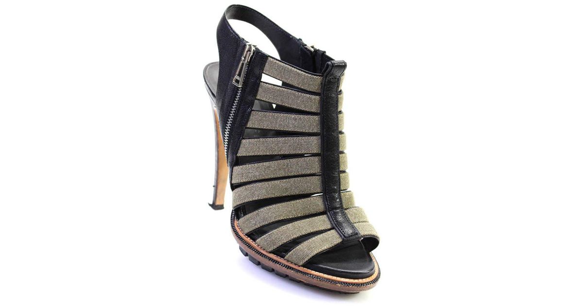 Belstaff Canvas Leather Zip Up Cage Platform High Heels in Black | Lyst