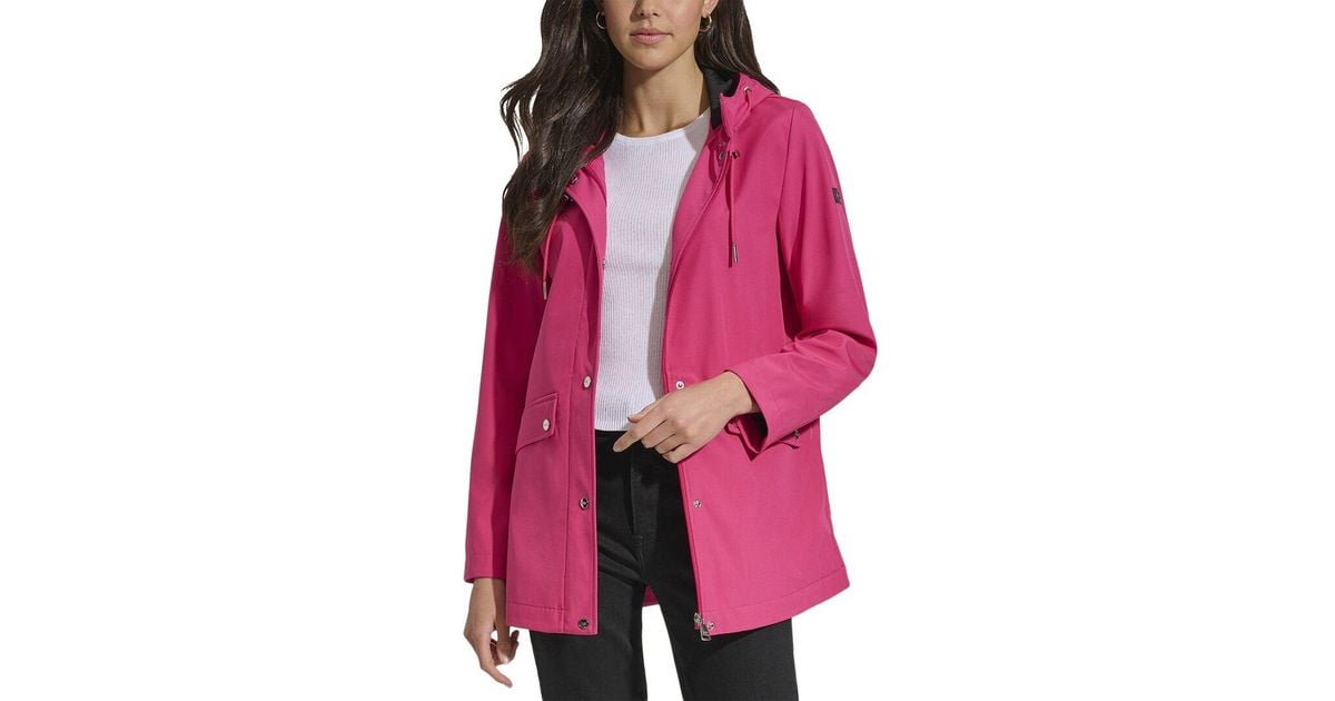 DKNY Hooded Rain Jacket in Red | Lyst