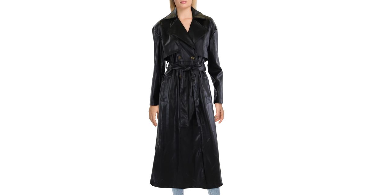 Blank NYC Faux Leather Long Trench Coat in Black | Lyst