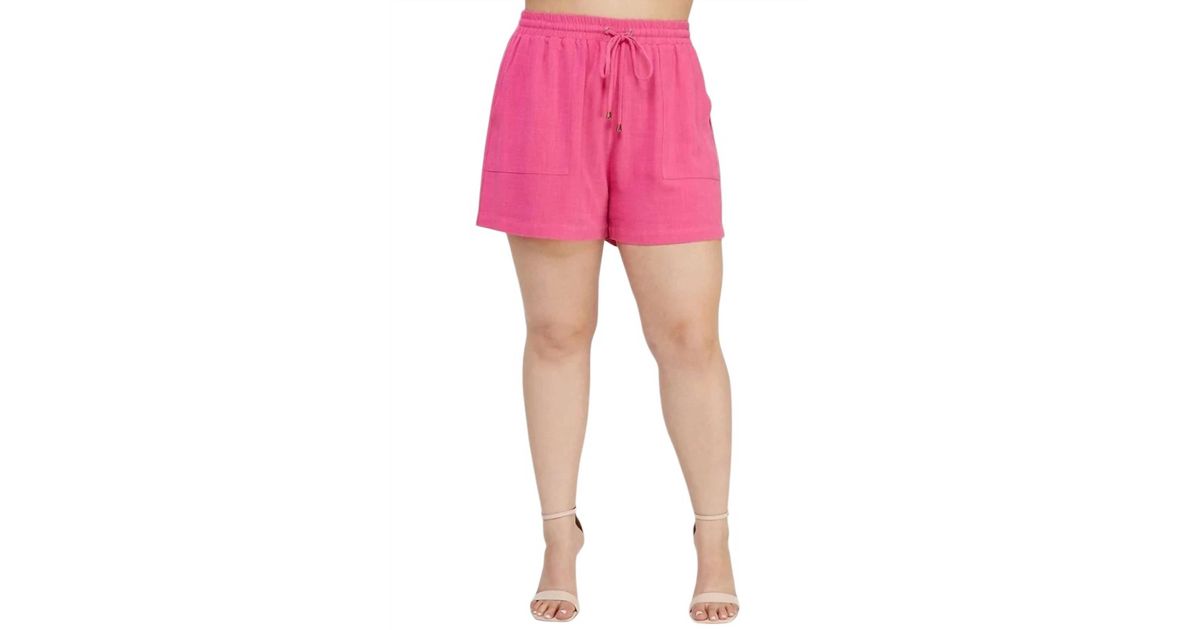 Allie Rose Plus Size Linen Shorts in Pink | Lyst