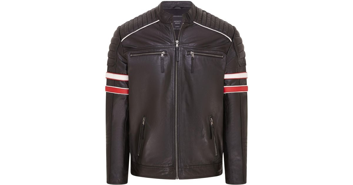 Infinity Leather Quilted Leather Biker Racing Jacket- Brevik in Black ...